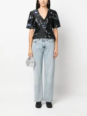 GANNI Floral Jacquard V-neck Blouse