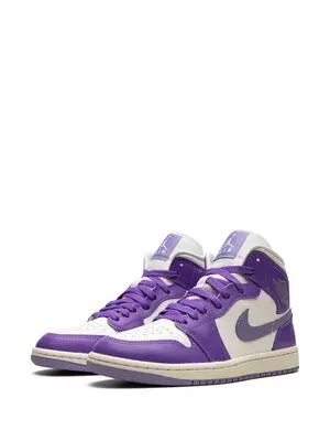 JORDAN Air 1 Mid Action Grape Sneakers - White