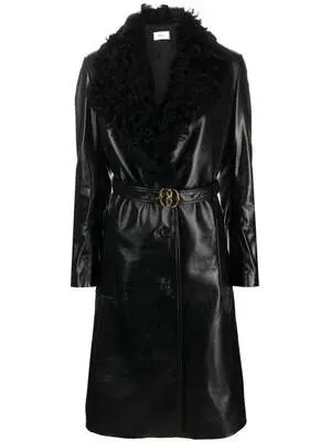 Bally Shearling-collar Leather Trench Coat