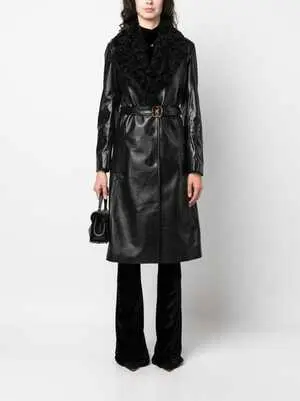 Bally Shearling-collar Leather Trench Coat