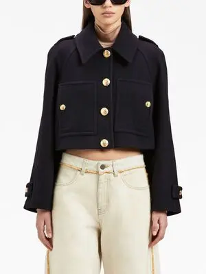 Palm Angels Virgin-wool Blend Cropped Coat - Blue