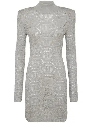 Philipp Plein Monogram Crochet-knit Minidress - Grey