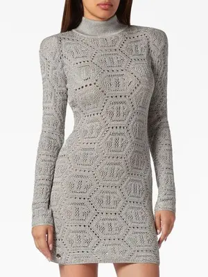 Philipp Plein Monogram Crochet-knit Minidress - Grey
