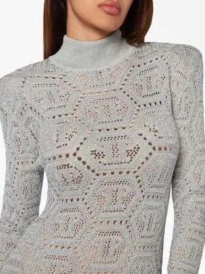 Philipp Plein Monogram Crochet-knit Minidress - Grey