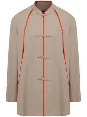 Shanghai Tang Khaki Wool Piped-trim Tang Jacket
