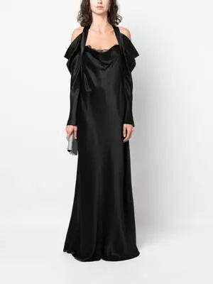 Alberta Ferretti Lace-detail Satin Long Dress