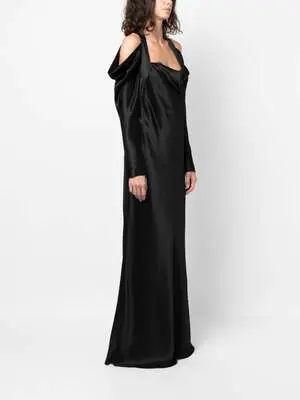 Alberta Ferretti Lace-detail Satin Long Dress