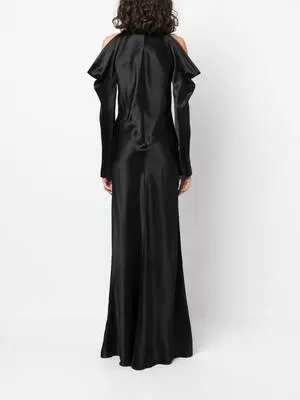 Alberta Ferretti Lace-detail Satin Long Dress