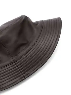 YVES SALOMON Leather Bucket Hat - Brown