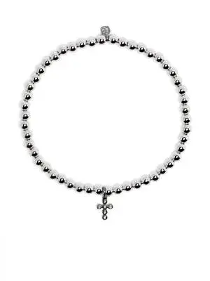 SYDNEY EVAN 14kt White Gold Cross Charm Beaded Bracelet - Silver