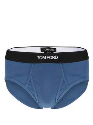 TOM FORD Logo-waist Cotton Briefs - Blue
