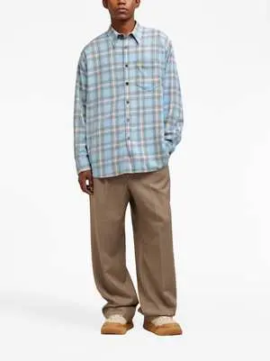 AMI Paris Long-sleeved Checkered Knitted Shirt - Blue