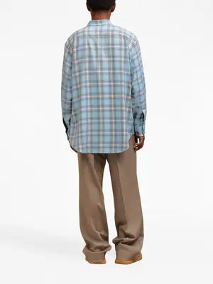 AMI Paris Long-sleeved Checkered Knitted Shirt - Blue