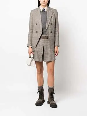 Brunello Cucinelli Houndstooth-pattern Linen-blend Skort