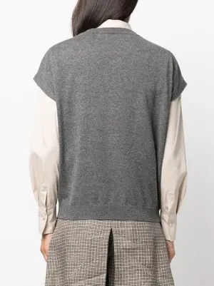 Brunello Cucinelli Cashmere Vest With Cap Sleeves - Grey