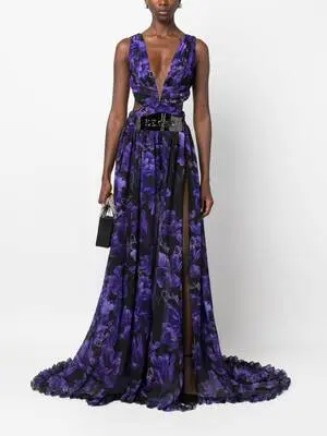Philipp Plein Floral-print Chiffon Maxi Dress