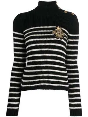 Balmain Logo-patch Striped Jumper