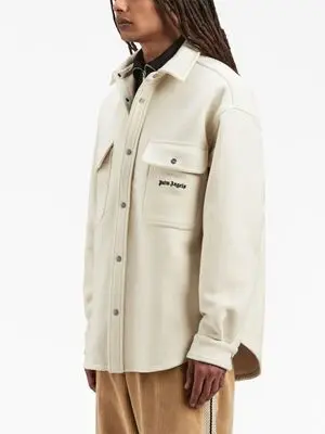 Palm Angels Logo-embroidered Twill Shirt Jacket - White