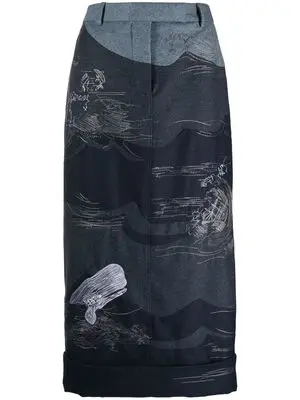 Thom Browne Midi Skirt With Contrasting Stitch Detail