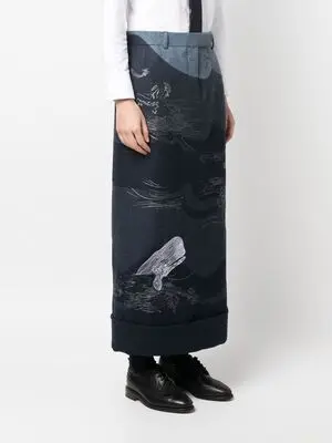 Thom Browne Midi Skirt With Contrasting Stitch Detail