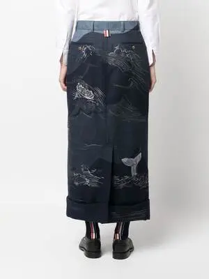 Thom Browne Midi Skirt With Contrasting Stitch Detail