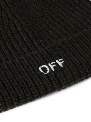 Off-White Embroidered Ribbed-knit Beanie
