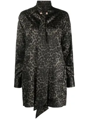 BLANCA VITA Leopard Print Shirt Dress - Brown