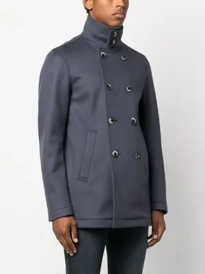 Herno Double-breasted Wool-cashmere Coat - Blue