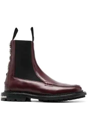Toga Stud-embellished Leather Ankle Boots - Red