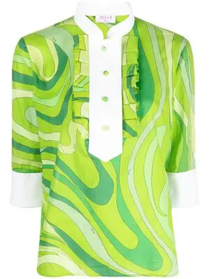 Emilio Pucci Marmo-print Pleated Shirt - Green