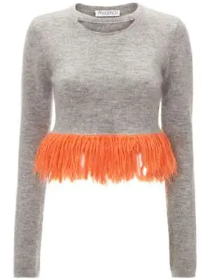 JW Anderson Fringed-hem Knitted Jumper - Grey