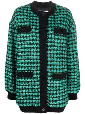 MSGM Houndstooth-pattern Tweed Cardigan Coat - Black