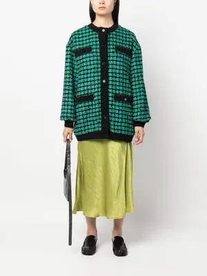 MSGM Houndstooth-pattern Tweed Cardigan Coat - Black