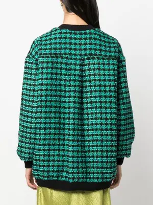 MSGM Houndstooth-pattern Tweed Cardigan Coat - Black