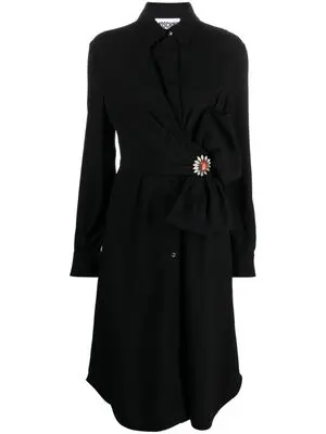 Moschino Bow-detail Buttoned Shirt Dress - Black