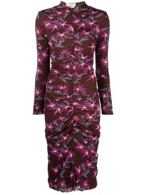 Diane Von Furstenberg Floral-print Ruched Mock Neck Dress