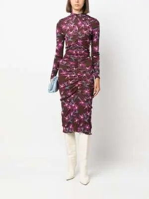Diane Von Furstenberg Floral-print Ruched Mock Neck Dress
