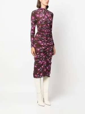 Diane Von Furstenberg Floral-print Ruched Mock Neck Dress