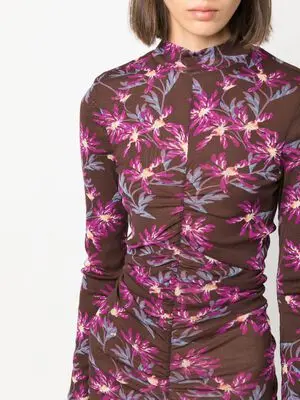 Diane Von Furstenberg Floral-print Ruched Mock Neck Dress