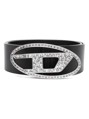 DIESEL® Rhinestone-logo Leather Belt - Black