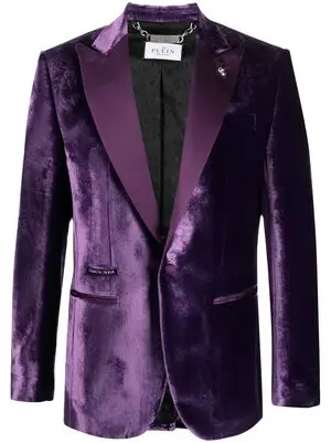 Philipp Plein Single-breasted Velvet Blazer - Purple