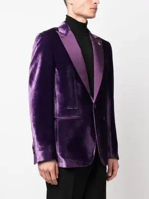 Philipp Plein Single-breasted Velvet Blazer - Purple