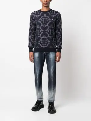 Philipp Plein Patterned Intarsia Knit Sweatshirt