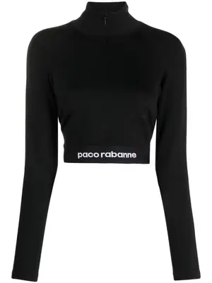 Rabanne Logo-underband Half-zip Crop Top - Black