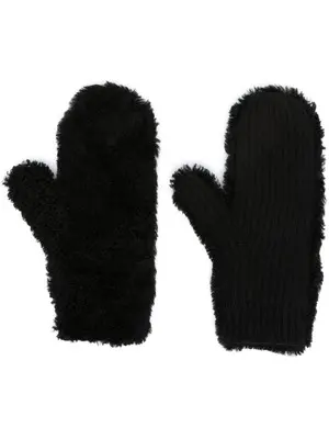 YVES SALOMON Panelled Ribbed-knit Mittens - Black