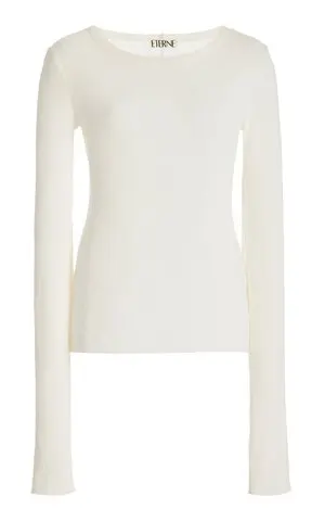 Eterne Long Sleeve Cotton-Blend Top White
