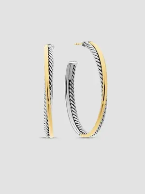 David Yurman Crossover Hoop Earrings In Sterling With 18k Yellow Gold, 44mm - Silver