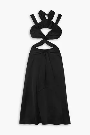 Halpern Cutout Twisted Satin Midi Dress - Black
