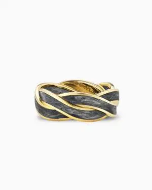 David Yurman Dy Helios Band Ring In 18k Yellow Gold - Forged Carbon