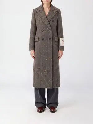 GOLDEN GOOSE Long Double-breasted Viscose Coat With A Chevron Pattern - Grey